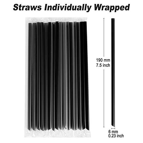 [400 Pcs] Black Individually Wrapped Disposable Plastic Straws(7.5" longX0.23" diameter)