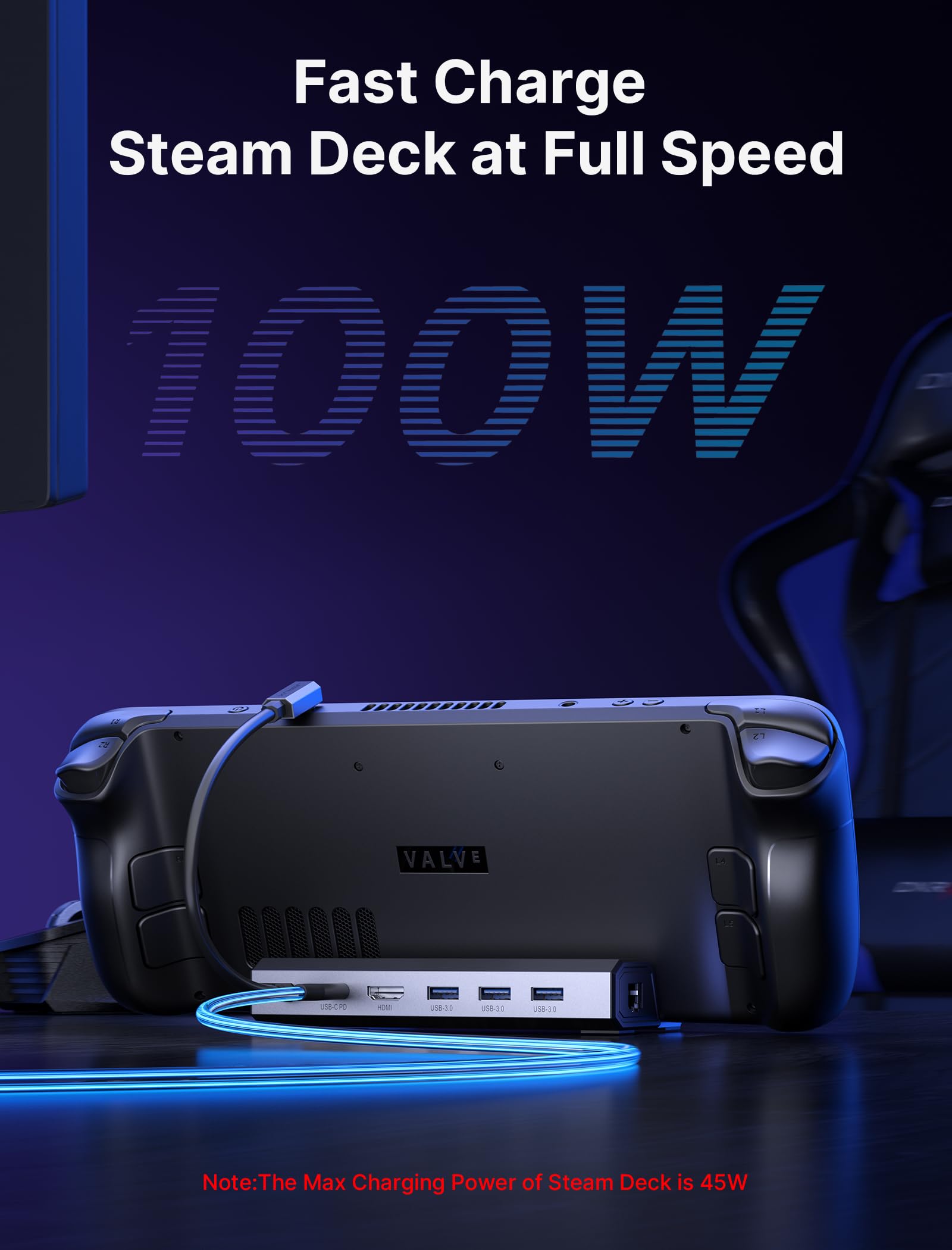 JSAUX Docking Station for Steam Deck/ROG Ally/Legion Go/MSI Claw, 6-in-1 Steam Deck Dock with HDMI 4K@60Hz, Gigabit Ethernet, 3 USB-A 3.0 and 100W Charge, Compatible with Steam Deck OLED-HB0603