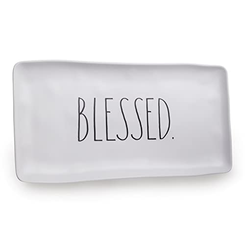 Rae Dunn Melamine Serving Platter- Durable Dishwasher Safe White Rectangular Dessert Plate/Salad Plates (14.25") - Serving Trays for Parties, Sushi, Serving Plates, Blessed