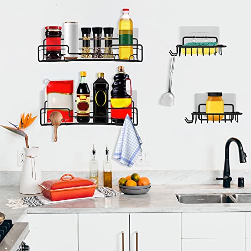 Locsee Shower Caddy Shelf Organizer 2PCS with Soap Dishes 2PCS, Bathroom Accessories with Hooks, No Drilling Basket Shelf Wall-Mounted Shower Storage Accessories (Black)