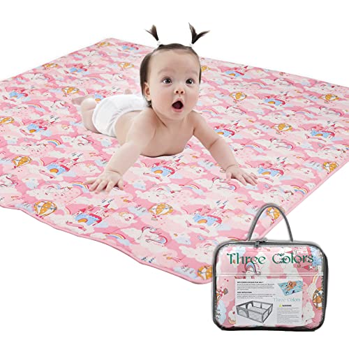 Three Colors Play Mat for Baby, Baby Mat for Floor, Playmat for Babies, 50x50 Play Mat for Playpen, Soft & Skin-Friendly Cotton Fabric, Non-Slip Foldable Activity Girl Playpen Mat