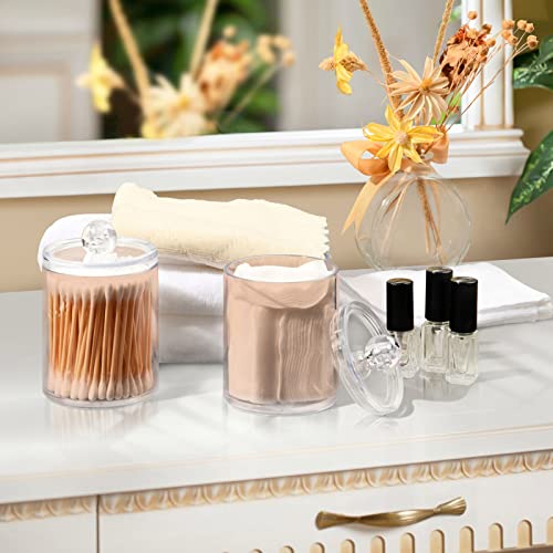 xigua Peach 2 Pack Qtip Holder Dispenser with Lid,Apothecary Jars Plastic Cotton Swabs Cans Clear Bathroom Storage Canister for Cotton Ball, Cotton Swab, Cotton Round Pads, Floss227