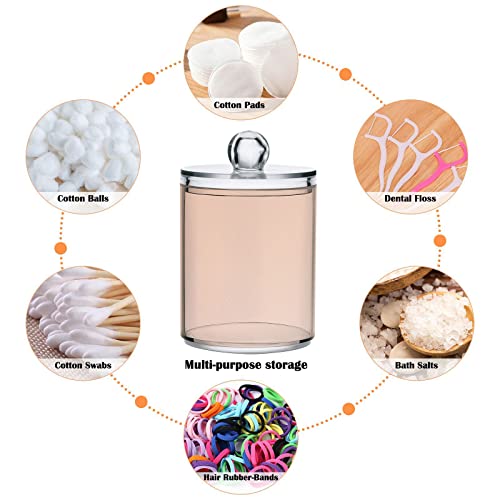 xigua Peach 2 Pack Qtip Holder Dispenser with Lid,Apothecary Jars Plastic Cotton Swabs Cans Clear Bathroom Storage Canister for Cotton Ball, Cotton Swab, Cotton Round Pads, Floss227