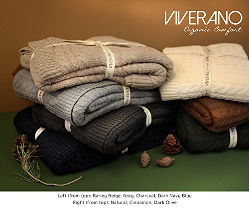 100% Organic Cotton Throw Cable Knit Blanket (50x70in) Super Soft Warm Luxurious Pure All-Season Eco-Friendly (Grey)