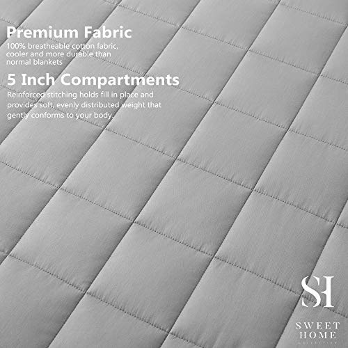 Sweet Home Collection Weighted Blanket Quality Heavyweight Cozy Soft Breathable and Comfortable Bedding with Premium Grade Glass Beads, 60" x 80" - 15 Pounds, Light Gray