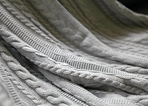 100% Organic Cotton Throw Cable Knit Blanket (50x70in) Super Soft Warm Luxurious Pure All-Season Eco-Friendly (Grey)