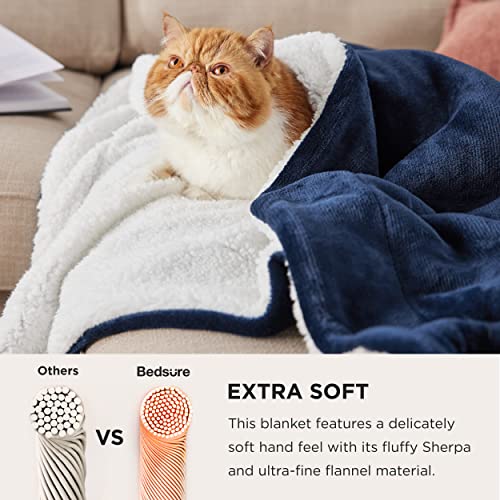Bedsure Sherpa Fleece Throw Blanket for Couch - Thick Fuzzy Warm Soft Blankets and Throws for Sofa, 50x60 Inches, Grey and Navy