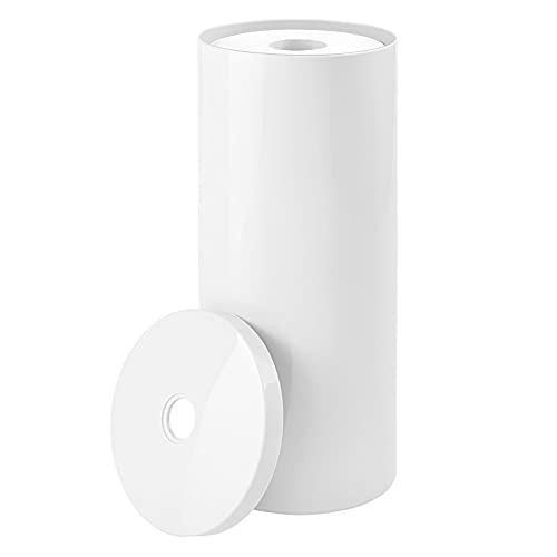 mDesign Plastic Floor Stand Toilet Paper Organizer with Cover, 3-Roll Space-Saving Tissue Storage for Bathroom - Fits Under Sink, Vanity, Shelf, in Cabinet, Corner - Aura Collection - 2 Pack - White