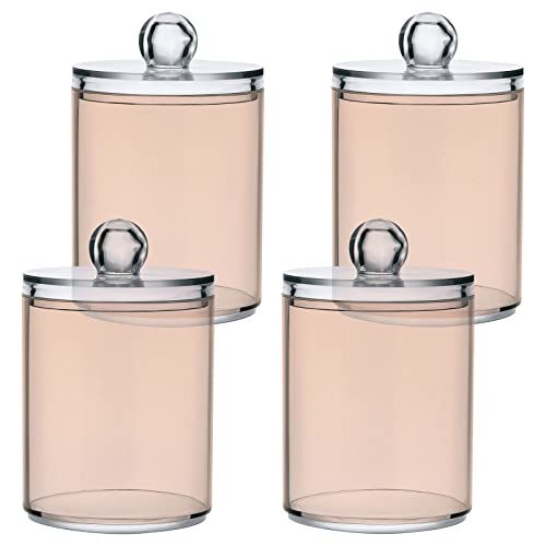 xigua Peach 2 Pack Qtip Holder Dispenser with Lid,Apothecary Jars Plastic Cotton Swabs Cans Clear Bathroom Storage Canister for Cotton Ball, Cotton Swab, Cotton Round Pads, Floss227