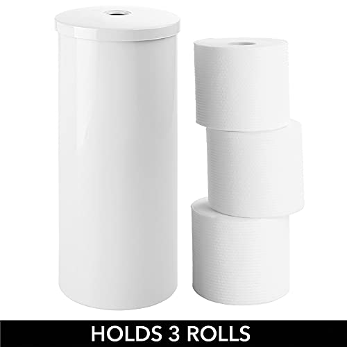 mDesign Plastic Floor Stand Toilet Paper Organizer with Cover, 3-Roll Space-Saving Tissue Storage for Bathroom - Fits Under Sink, Vanity, Shelf, in Cabinet, Corner - Aura Collection - 2 Pack - White