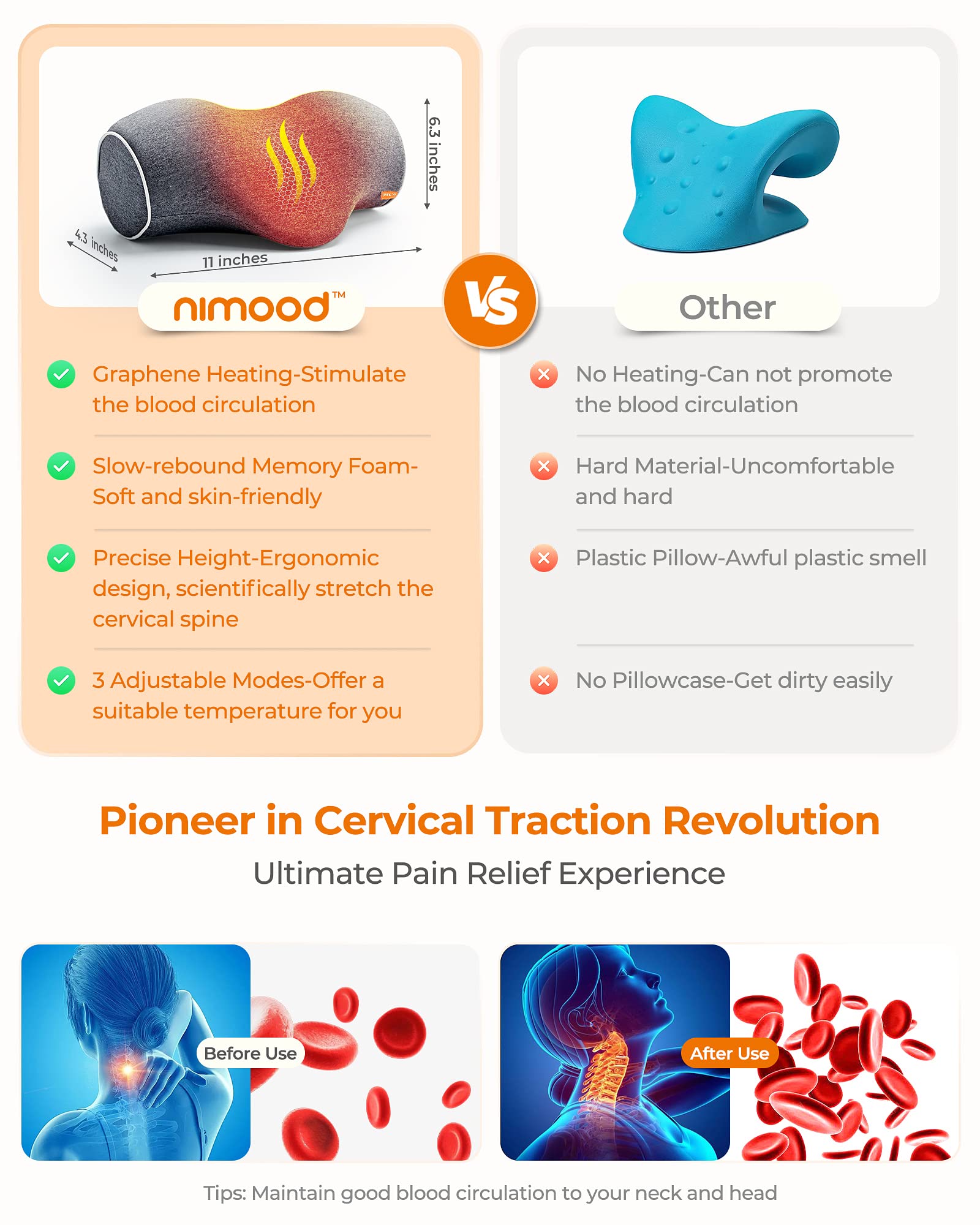 nimood Neck Stretcher, Cervical Neck Traction Device, Neck Hump Corrector with Graphene Heating, Neck and Shoulder Relaxer for TMJ Neck Pain Relief, Muscle Relax, Spine Alignment Relax Gifts for Bed