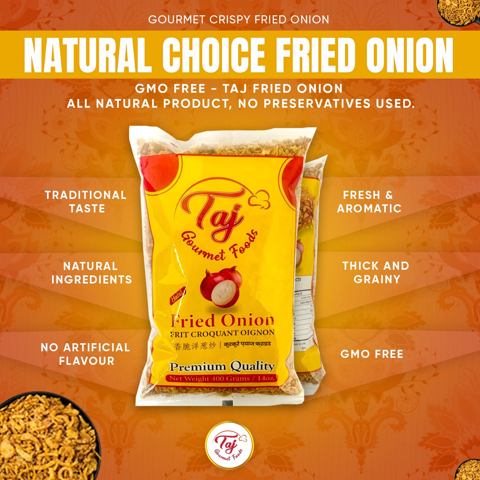 TAJ Crispy Fried Onion 100% Natural | Great for Seasoning Garnishing on Sushi, Green Bean Casseroles | Holland-Netherlands