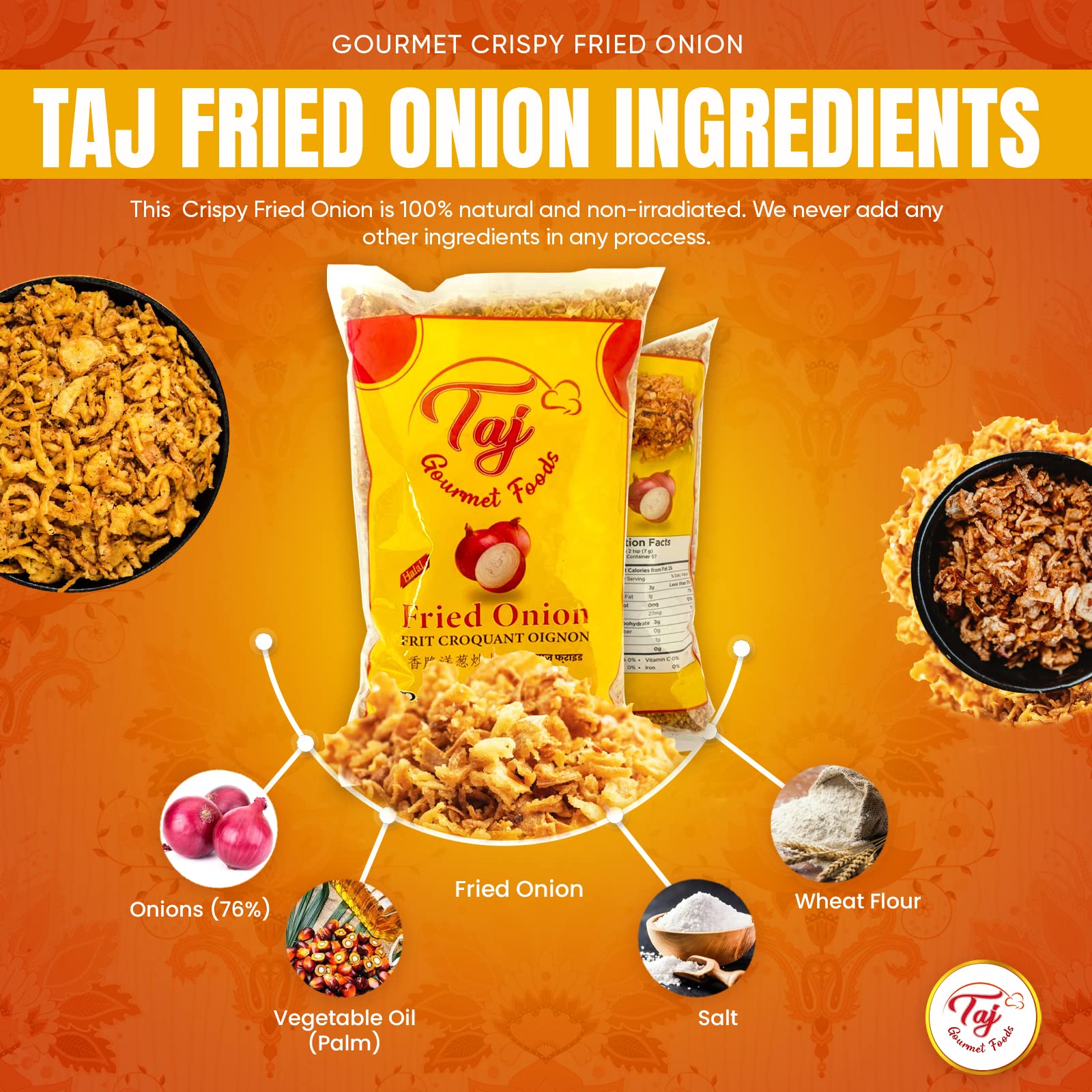 TAJ Crispy Fried Onion 100% Natural | Great for Seasoning Garnishing on Sushi, Green Bean Casseroles | Holland-Netherlands