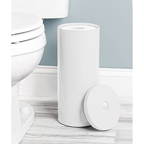 mDesign Plastic Floor Stand Toilet Paper Organizer with Cover, 3-Roll Space-Saving Tissue Storage for Bathroom - Fits Under Sink, Vanity, Shelf, in Cabinet, Corner - Aura Collection - 2 Pack - White