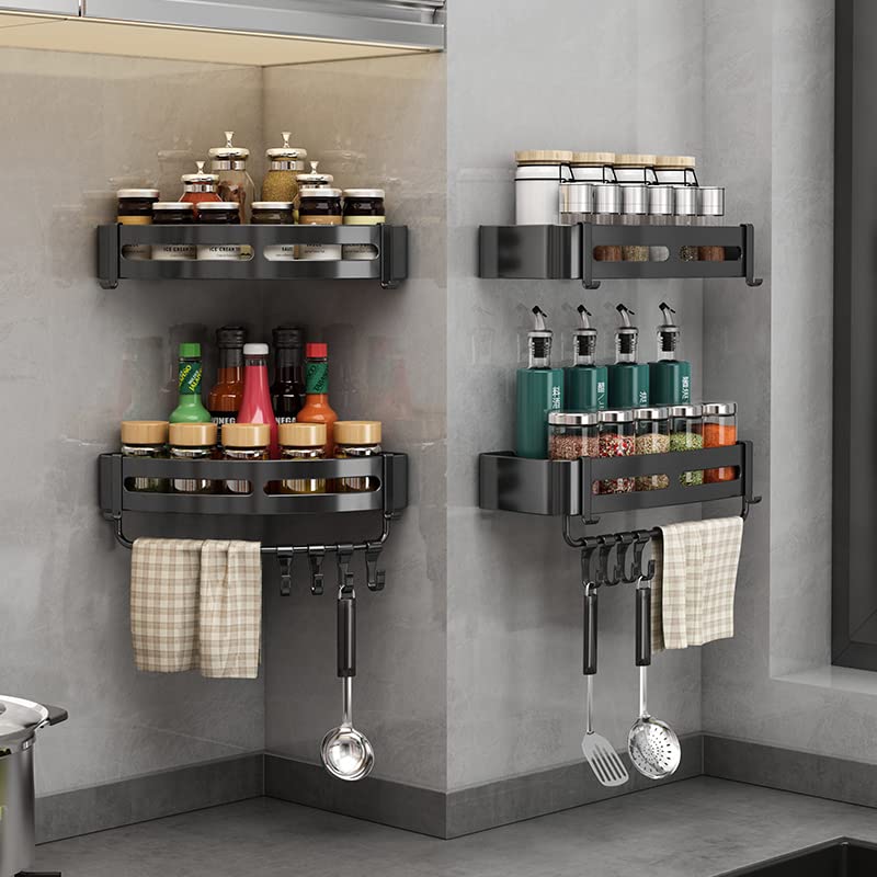 QWWSS Shower Caddy, Non-Marking self-Adhesive Shower with Removable 4 hooksframebathroom Must Haves,SUS304 Black Shower Organizer,Kitchen Spice rack-2-pack
