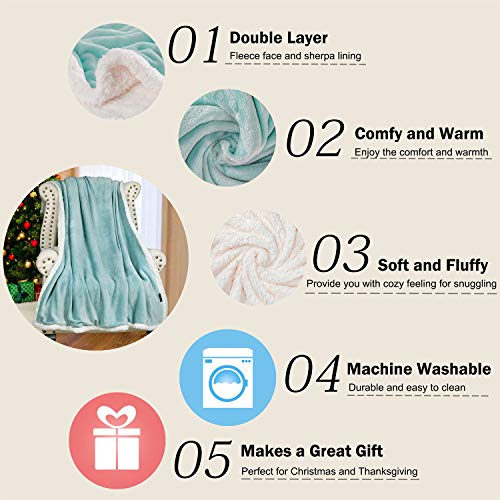 Catalonia Teal Fluffy Sherpa Throw Blanket, Super Soft Mink Plush Couch Blanket, TV Bed Fuzzy Blanket, Comfy Warm Heavy Throws, Comfort Gift for Her, 50x60 inches