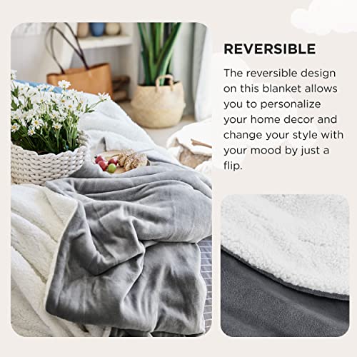 Bedsure Sherpa Fleece Throw Blanket for Couch - Thick Fuzzy Warm Soft Blankets and Throws for Sofa, 50x60 Inches, Grey and Navy