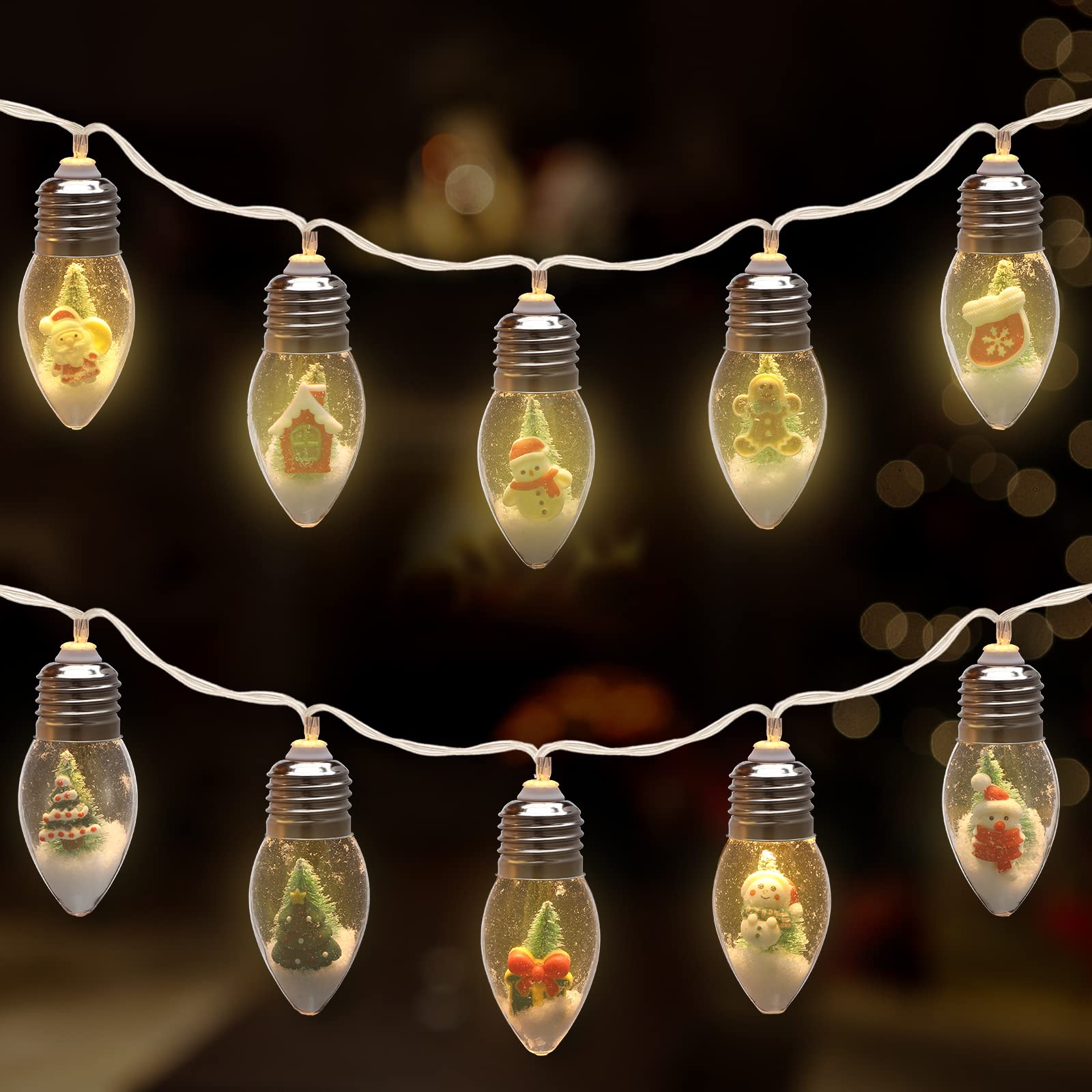Hungdao Christmas Snow Globe String 7 ft Lights Christmas Tree Bubble Lights with 10 LED Clear Bulbs Battery Operated Snow Globe Lights Christmas Decoration for Garden Decor Party Indoor Outdoor Home
