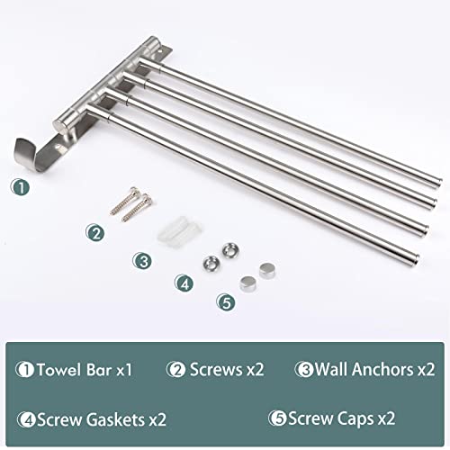 TONIAL Towel Rack 15 inch Swivel Towel Racks for Bathroom Wall Mounted, Bath Towel Bar Stainless Steel 4-Arm Towel Holder Brushed Nickel, Space Saving