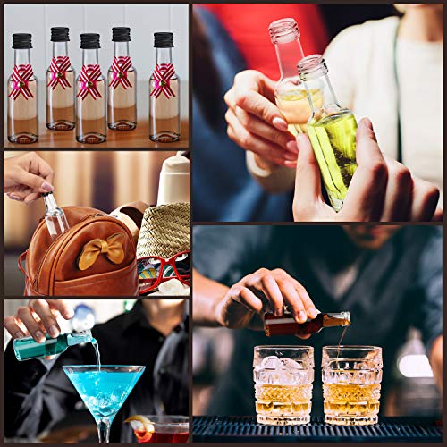 Belle Vous Mini Liquor Bottles (24 Pack) - Reusable Plastic 50ml (1.7 fl oz) Empty Spirit Bottle with Black Screw Cap, Liquid Funnel for Easy Pouring, Filling - Miniature Bottles for Weddings, Parties