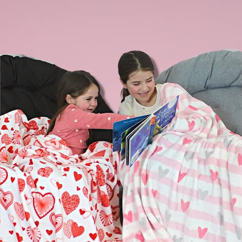 Valentine Throw Blanket: Boho Hearts with Modern Contemporary and Traditional Designed Red and White Hearts, Microfiber Fleece Velour, Accent for Couch Sofa Chair Bed or Dorm (Boho Hearts)
