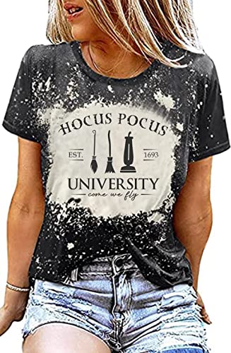 Come We Fly Halloween Shirt Hocus Pocus Tees Women Classic Halloween Movie Tshirt Sanderson Sisters Broom Fall Tops(X-Large,Dark Grey1)