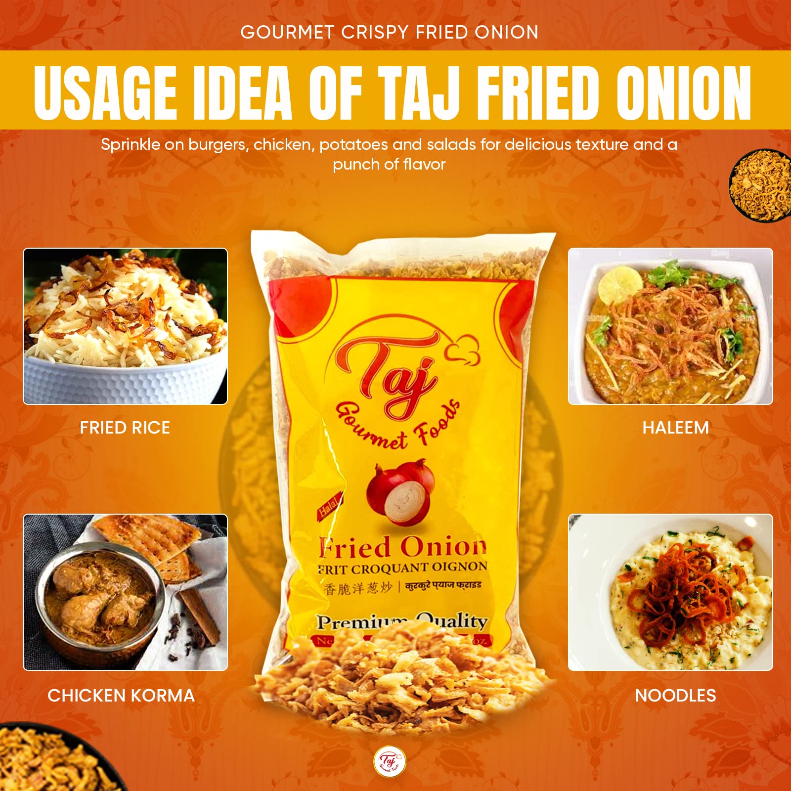 TAJ Crispy Fried Onion 100% Natural | Great for Seasoning Garnishing on Sushi, Green Bean Casseroles | Holland-Netherlands