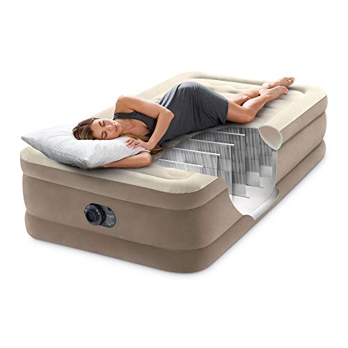 Intex 64427ED Dura-Beam Delux Ultra Plush Fiber-Tech Inflatable Air Mattress with Built-in Electric Pump, 18" Bed Height, 300lb Capacity, Twin