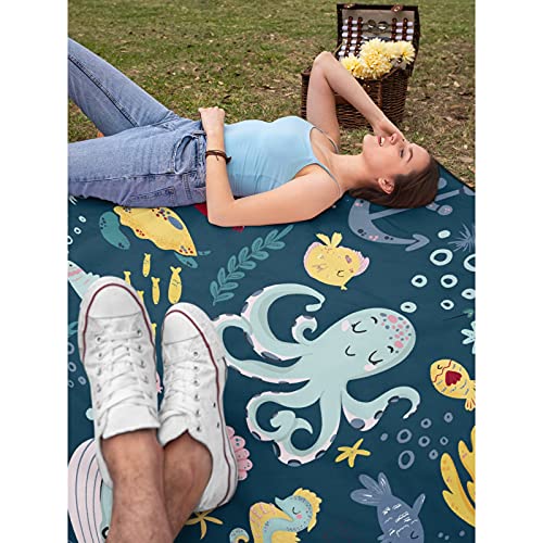Thuswarm Cute Blue Sea Creatures Octopus Whale Flannel Blanket for Autumn Winter Gifts Warm Cozy Soft Funny Print Throw for Bed Couch Sofa 50”×40” Small for Kid