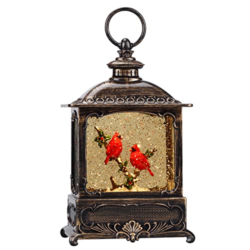 Cardinal Christmas Decorations Musical Snow Globe Lantern, Lighted Snow Globe with Swirling Glitter, 3 AA Battery Operated & USB Powered, Cardinal