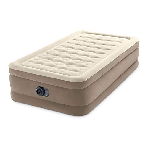 Intex 64427ED Dura-Beam Delux Ultra Plush Fiber-Tech Inflatable Air Mattress with Built-in Electric Pump, 18" Bed Height, 300lb Capacity, Twin