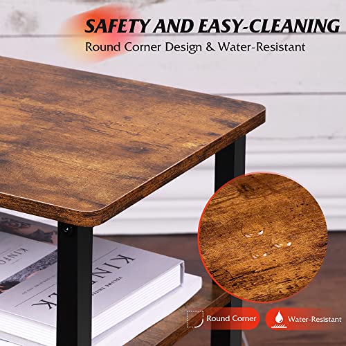 WLIVE Side Table, Small End Table, Adjustable 3-Tier Bedside Table with Sturdy Metal Frame, Tall Nightstand for Bedroom, Living Room, Sofa Table for Small Space (Rustic Brown, 1 Pack)