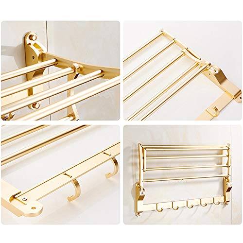 SXNBH Towel Holder Bathroom Space Aluminum Rose Gold Hanger Fold Matt Bath Towel Rack Wall Mount Washroom Shelf Double Towel Rail para