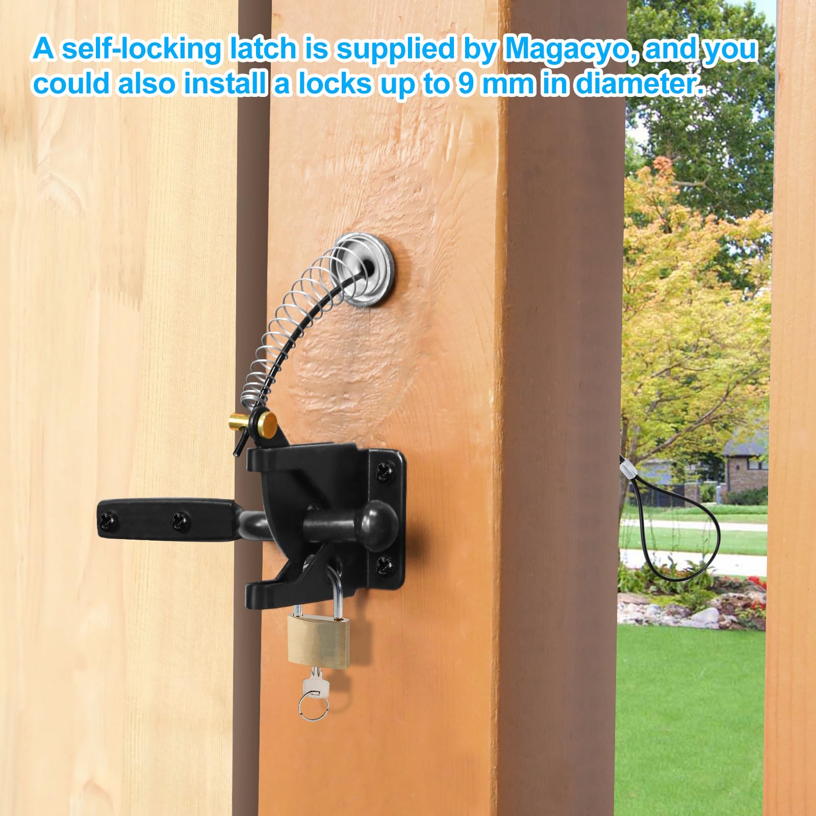Magacyo Fence Gate Kit Gate Hardware with Gate Latch - Updated 90 Degree Right Angle Gate Hinges - Anti Sag Gate Kit - Gate Corner Brace Bracket (1 Set)