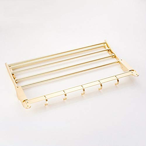 SXNBH Towel Holder Bathroom Space Aluminum Rose Gold Hanger Fold Matt Bath Towel Rack Wall Mount Washroom Shelf Double Towel Rail para