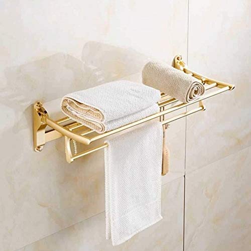 SXNBH Towel Holder Bathroom Space Aluminum Rose Gold Hanger Fold Matt Bath Towel Rack Wall Mount Washroom Shelf Double Towel Rail para