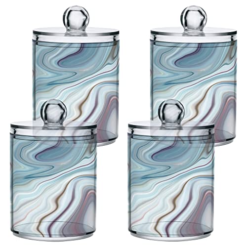 xigua 2 Pack Qtip Holder Dispenser Marble Texture 10 Oz Bathroom Organizer with Lids Storage Canister for Cotton Ball,Cotton Swab,Cotton Round Pads,Floss
