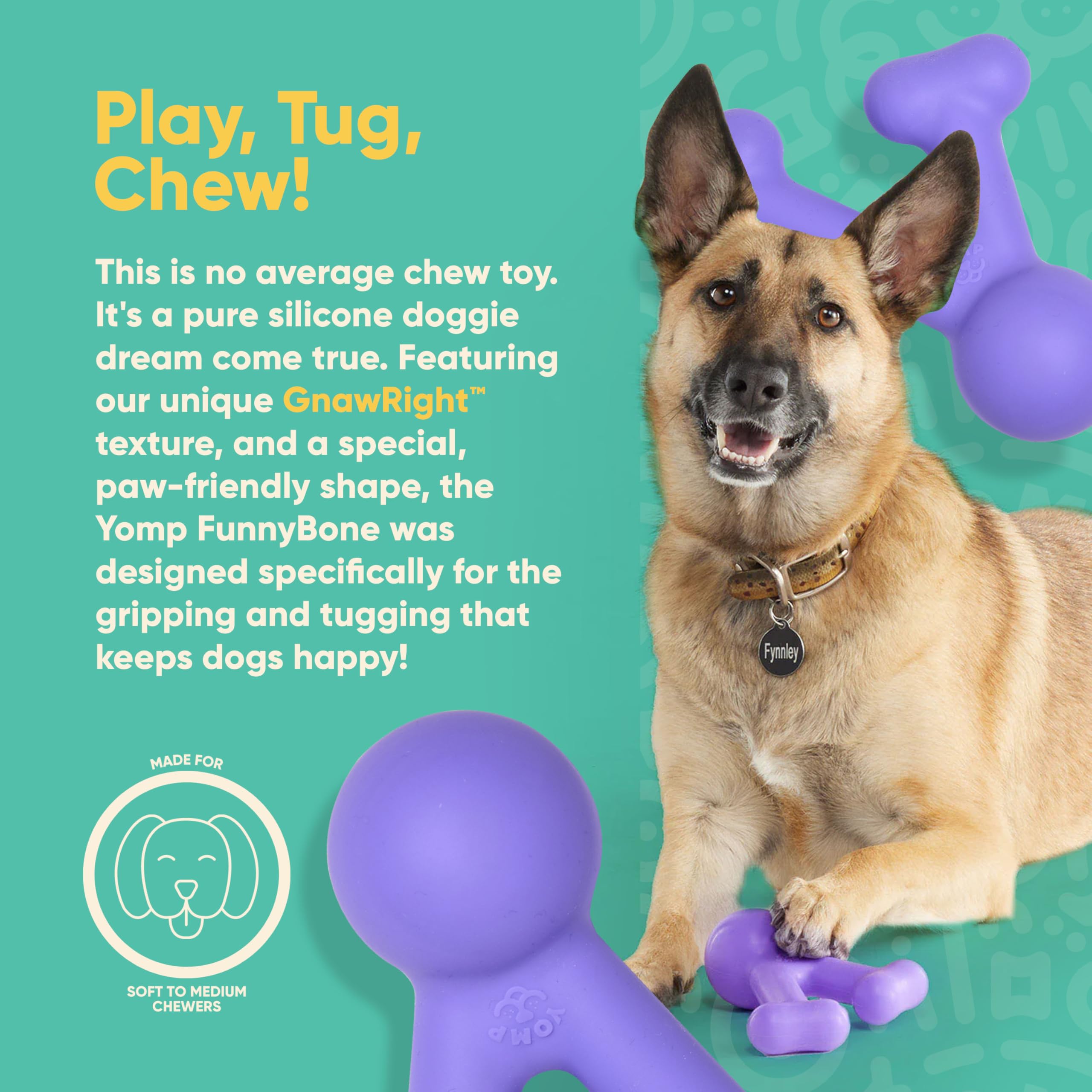 Yomp FunnyBone Wish Bone Dog Chew Toy β Interactive Teething Toy for Puppies, Soft, and Medium Chewers β Pet-Safe, Non-Toxic Silicone Chew Bone