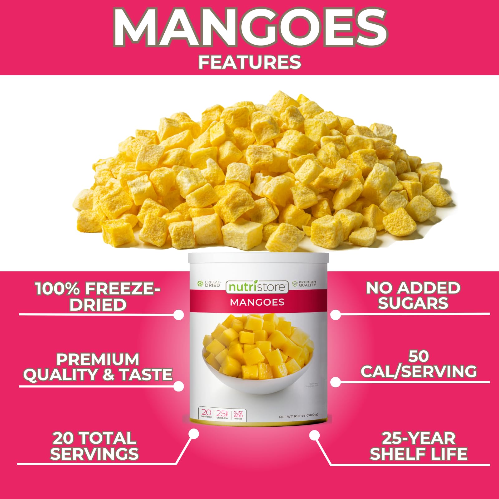 Nutristore Freeze Dried Mangoes | #10 Can Fruit | Perfect Healthy Snack | Emergency Survival Bulk Fruit Food Storage | Amazing Taste & Quality | 25 Year Shelf Life