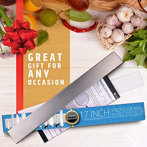 Premium Magnetic Knife Holder for Refrigerator that Doesn't Slide β 17 Inch Professional Double Sided Knife Strip for Fridge - Knife Rack/Knife Bar With Powerful Magnetic Pull Force (Upgraded Version)