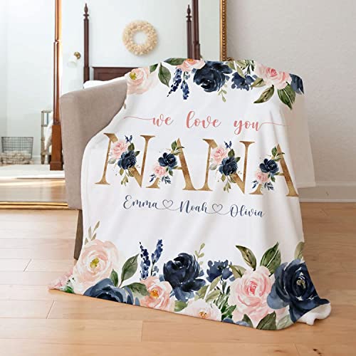 IZI POD Personalized Nana Blanket We Love You Floral Blanket Gifts for Nana, Throw Blanket Nana Birthday Gifts, Nana Gifts from Grandkids, Personalized Blanket Nana for Nana