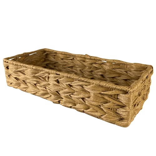 LukLoy Floating Basket Waterproof Wall Hanging Slim Woven Bathroom Baskets Over Toilet Tank with Wall Brackets for Toilet Paper Towel Organizing (Brown, Pack of 3)