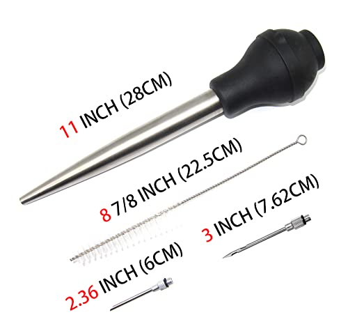 Best Utensils Stainless Steel Turkey Baster Commercial Grade Quality Silicone Bulb Including 2 Marinade Injector Needles And Brush For Easy Clean Up