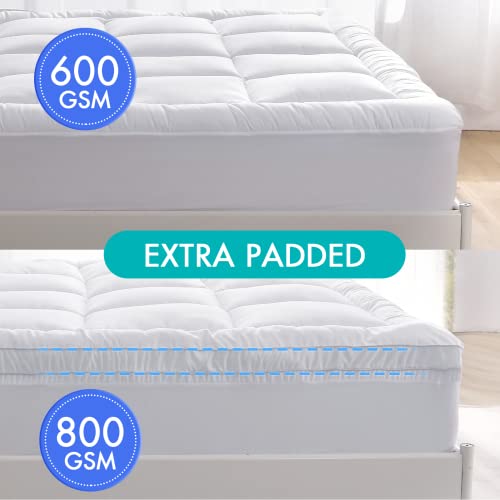 YUGYVOB Queen Mattress Pad, Pillow Top Cooling Mattress Topper with 8"-20" Deep Pocket, 600GSM Thick Bed Topper Mattress Cover Protector, Quilted Down Alternative Fill