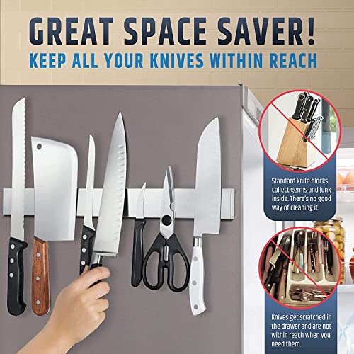 Premium Magnetic Knife Holder for Refrigerator that Doesn't Slide β 17 Inch Professional Double Sided Knife Strip for Fridge - Knife Rack/Knife Bar With Powerful Magnetic Pull Force (Upgraded Version)