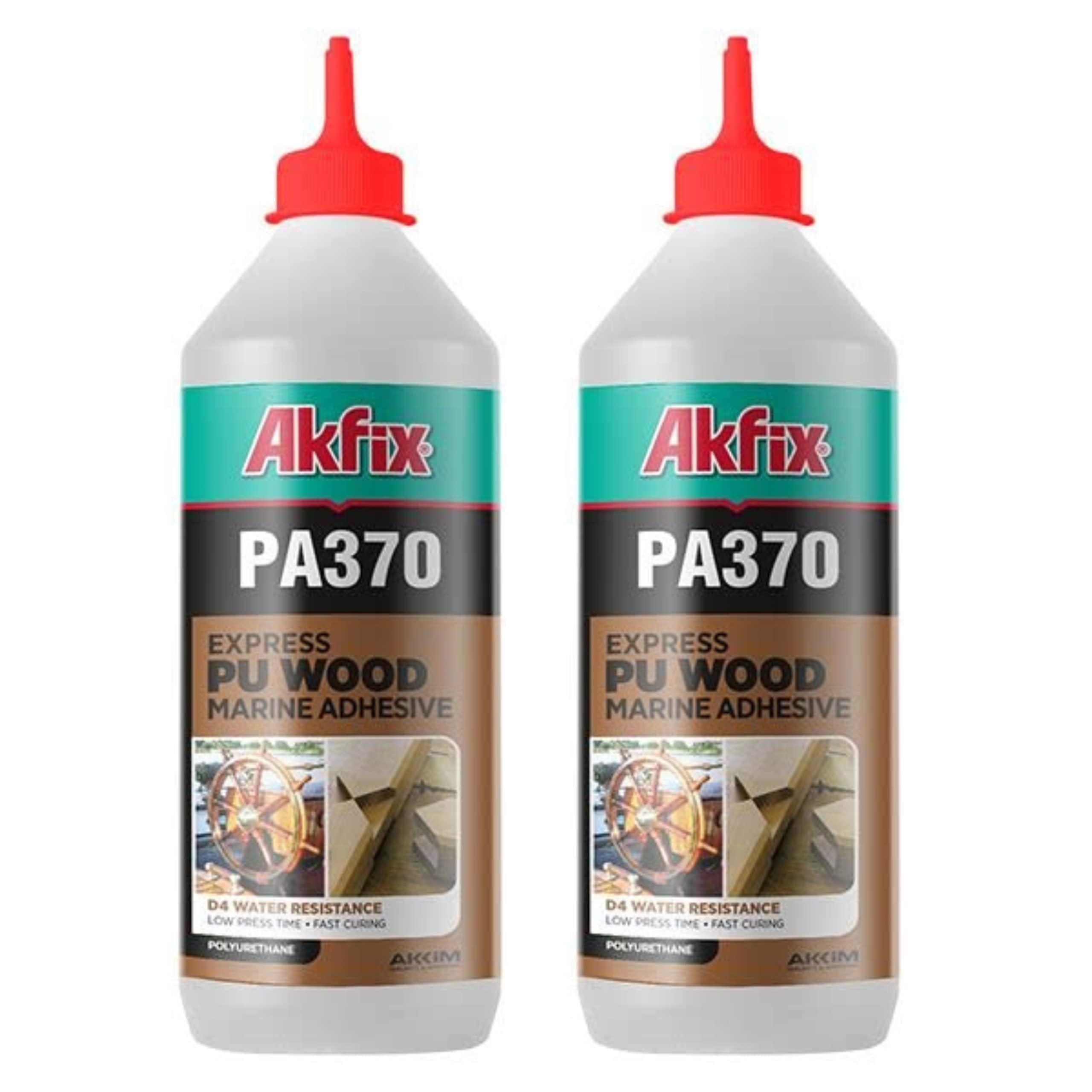 Akfix PA370 Express Marine Adhesive (2x15.4 fl.oz) - Extra Strength Wood Glue for Metal & Woodworking, for Furniture Repair, Waterproof Polyurethane Glue for Outdoors & Indoors | 15.4 fl.oz. 2 Pack