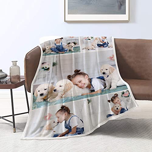 Personalized Custom Blankets with Photos Collage β 5 Images Cozy Super Soft Warm Comfortable Sherpa Blanket β Use Photos from Your Wedding, Birthday, Cats, Dogs, Pets, Children - 60x80 Fleece