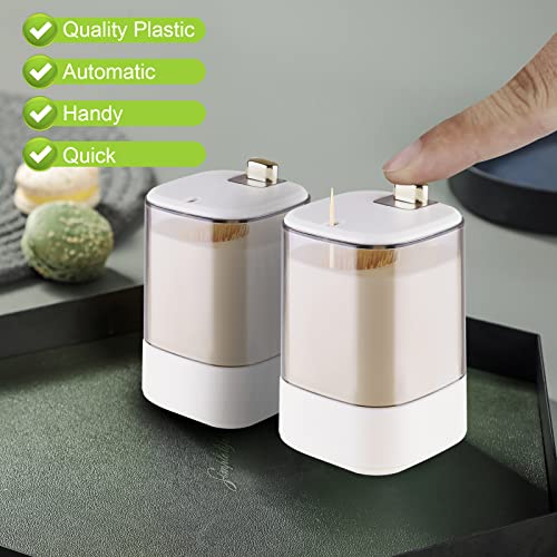Toothpick Holder Dispenser——2pcs Pop-Up Automatic Toothpick Dispensers with 1,000 Toothpicks for Home Livingroom Kitchen Restaurant, Thickening Toothpicks Container, Novelty Sturdy Secure Toothpick Storage Box (A-WHITE*2)