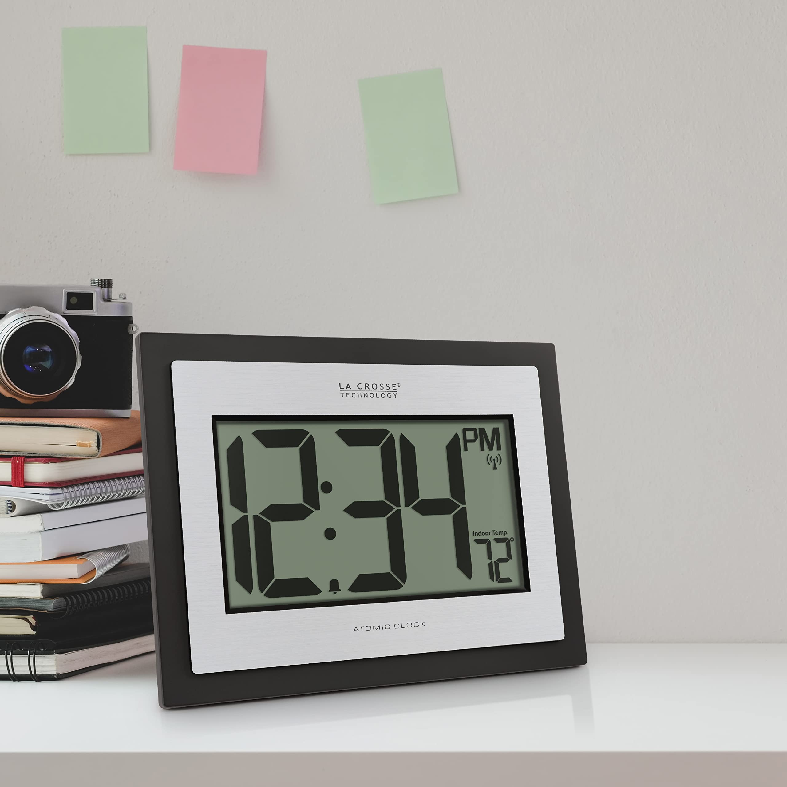 La Crosse Technology 513-1422S Atomic Digital Silver Clock with Indoor Temperature
