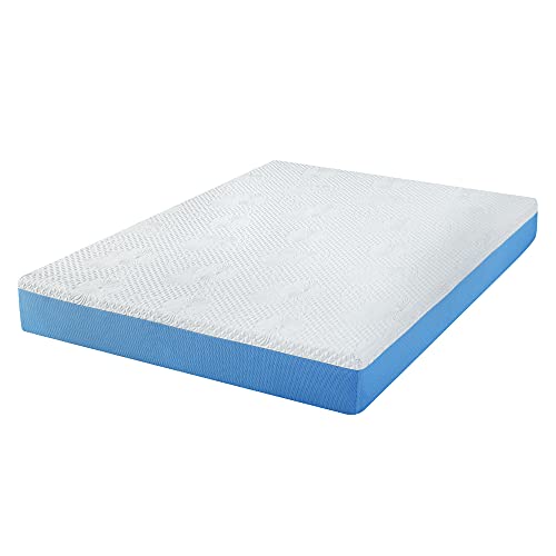 Olee Sleep 10 Inch Ventilated Gel Infused Memory Foam Mattress, CertiPUR-US® Certified, Blue, Queen